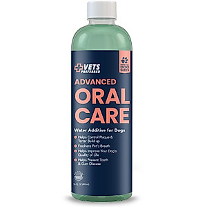 Vets Preferred Oral Care Water Additive for Dogs - Healthy Mouth Dog Breath Freshener Mouthwash - Fights Bad Breath, Removes Plaque and Tartar - Prevents Gum Disease - Mild Mint Flavor