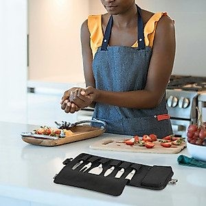 Beautyflier Cheese Knives Roll Bag, Mini Cheese Knife Set Roll Case - 6 Knife Slots and a Zipper Pocket, Canvas Chef Knife Roll Bag for Travel Party and Holiday Cheese Serving, Gray (Bag Only)