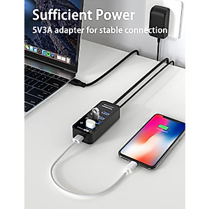 vantisan Powered USB 3.0 Hub, USB Extension 4-Port USB Hub Splitter (4 USB 3.0 Data Ports+1 Smart Charging Port) with 5V/3A Powered Adapter and Individual ON/Off Switches