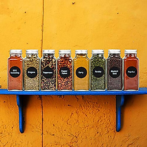 STONEKAE 25 Pcs Glass Spice Jars- Square Glass Containers With Square Empty Jars 4oz, Airtight Cap, Chalkboard & Clear Label, Shaker Insert Tops and Wide Funnel - Complete Organizer Set