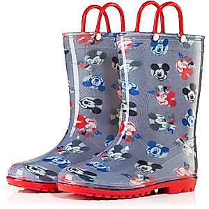 Disney Mickey Mouse Boys Grey PVC Rainboots - Easy-on Handles - Size 7 Toddler
