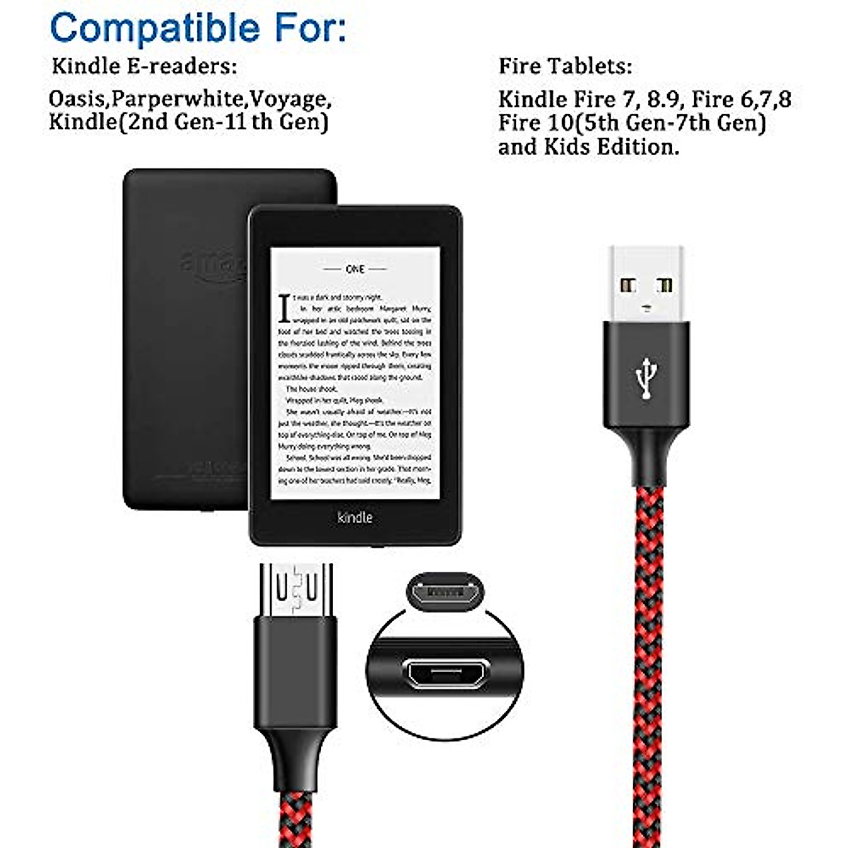 Android Charger Cord,Micro USB Cable Braided Fast Charging Cord Compatible with Kindle Fire HD 7 8 10 Tablet Moto E4 E5 G4 G5 G6 Play Samsung Galaxy J7 S7 J3 S6 Edge Note 5 4 LG G3 G4 V10 K20 K30 6ft