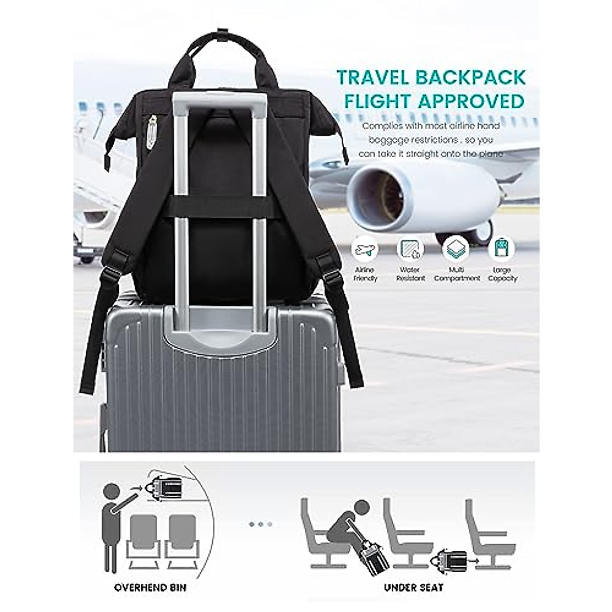 LOVEVOOK Laptop Backpack Women, Work Travel Laptop Backpack Purse for Women, Nurse Teacher Business Laptop Bag, Fashion College Backpack, Waterproof Wide Open Computer Back pack, 15.6 Inch, Black-Grey