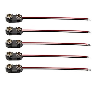 LampVPath (Pack of 5 22AGW Wires I-Type 9V Battery Connector, 9 Volt Battery Clip, 9V Battery Clip Connector with 22agw Wire and Hard Buckle Plastic Housing