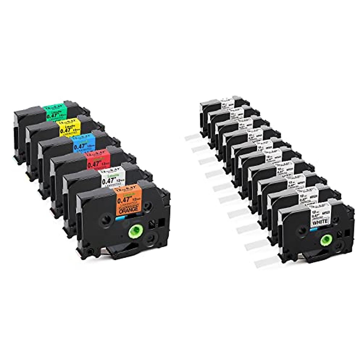 Replacement for Brother Ptouch TZe Label Tape Multicolor Bundle with Compatible TZe-231 Label Tapes, 0.47" x 26.2', Black on White/Orange/Red/Blue/Yellow/Green (Total 16-Pack)