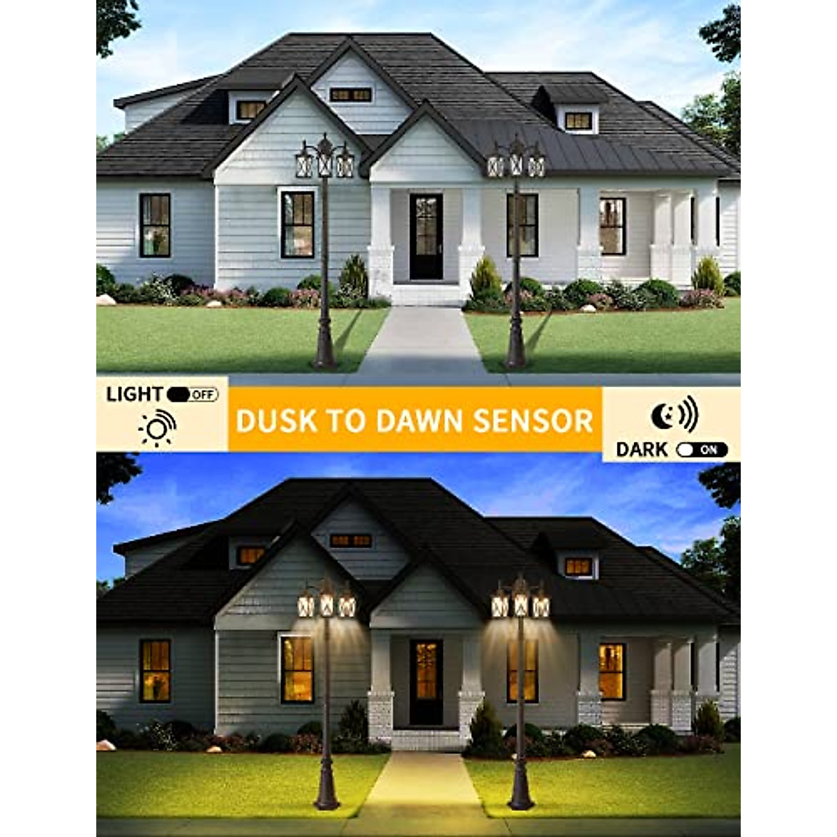 CMRCOZIRA Modern Outdoor Street Light 82.7" H, Dusk to Dawn 3-Head Post Lights, Outdoor Lamp Post with Outlet, Waterproof Outdoor Lamp Post Lights, Street Lantern 3 Light in Black for Exterior Yard