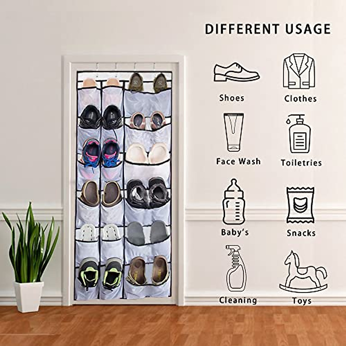VEEBELL Over The Door Shoe Organizers 18 Mesh Pockets Hanging Shoe Organizer Shoe Holder Rack For Closet Bedroom Bathroom Pantry Shoe Holder Over Door Organizer, Men, Women, Kids Shoes (1 Pack)