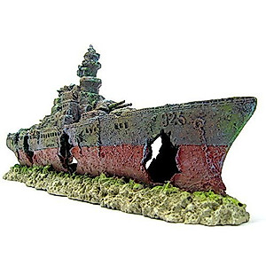 CORISRX BEST OF YOUR LIFESTYLE Dr. Moss Warship Cave Aquarium Ornament L 49cm - Navy Battleship Ship Decor Shipwreck PET