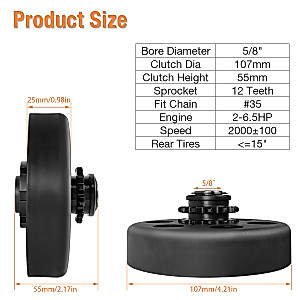 Kekadmai Mini Bike Clutch 5/8'' Bore 12 Tooth for #35 Chain, Centrifugal Clutch 12T for Go Kart/Minibike Engine Up To 8 HP (5/8" Bore 12 Tooth)