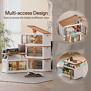 HAIXIN Storage Bins with Lights100 Gallon - Large Stackable Storage Cabinets with Wheels Tabletop & Lights, 78 Qt*4 Plastic Storage Containers for Bedroom Patio Camping Closet Organizers and Storage