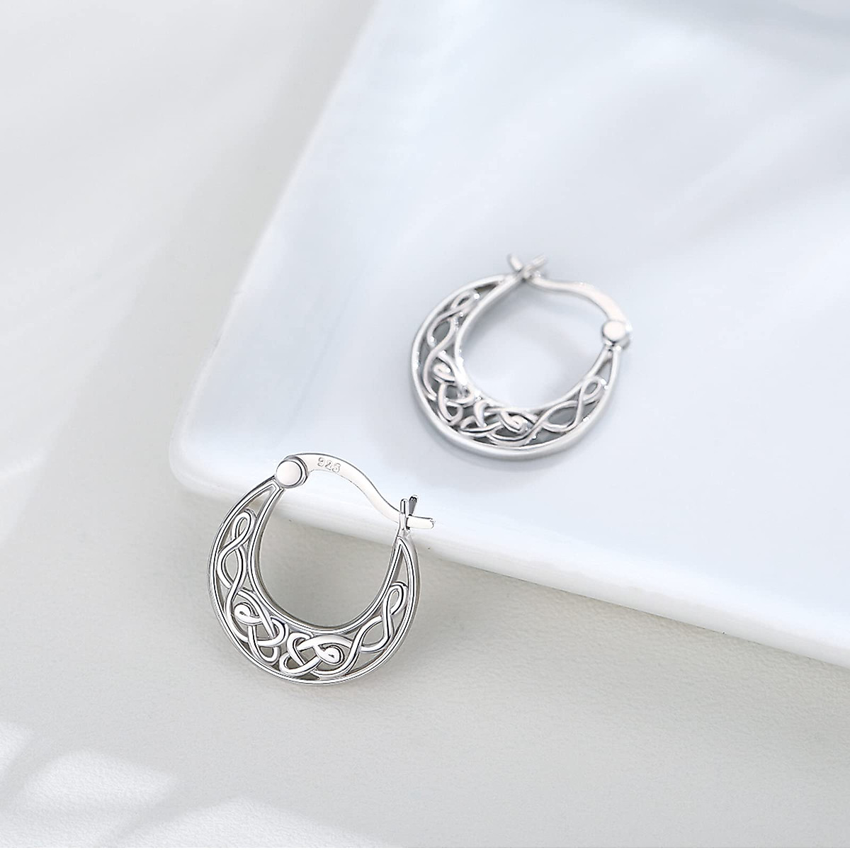 AOVEAO Celtic Knot Earrings 925 Sterling Silver Irish Celtic Hoop Huggie Earrings Irish Celtic Knot Small Round Earrings Jewelry for Women