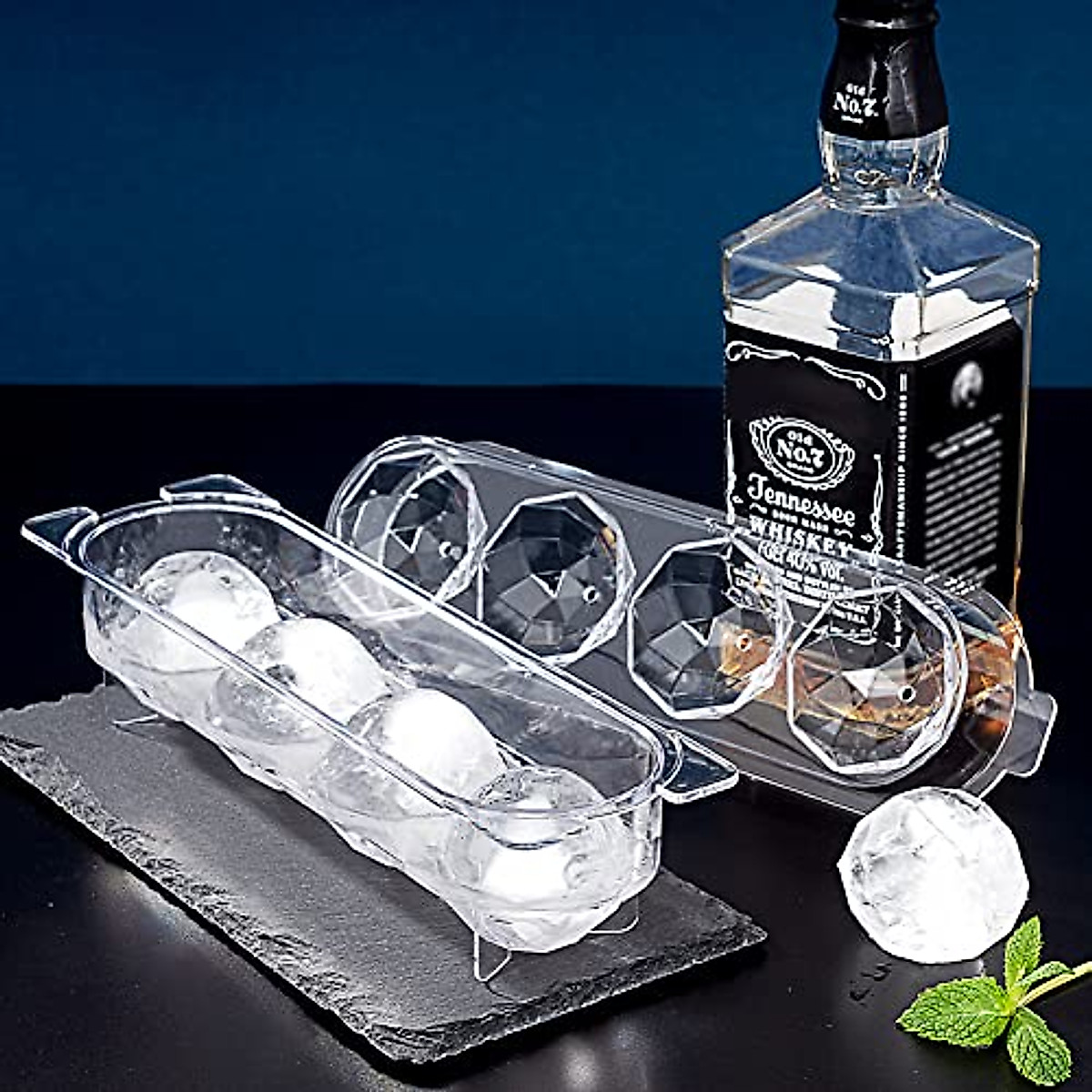Combler Ice Molds, Ice Cube Tray for Freezer, 2 Inch Large Ice Cube Molds for Cocktails Whiskey Bourbon, Diamond Ice Ball Maker Mold, Round Ice Cube Mold Set of 2, With Tong & Storage Bag Gifts