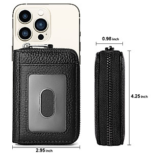 Badiya Genuine Leather Credit Card Holder RFID Blocking Accordion Small Card Case Wallet Zip Coin Purse for Women Men