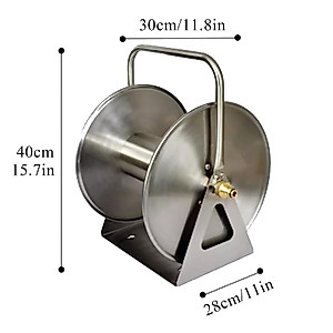 Stainless Steel Garden Hose Reel,Wall/Floor Mounted Metal Water Hose Reel, Portable Garden Hose Reel Heavy Duty Water Hose Holder & Storage Holds for Garden Outdoor Gardening