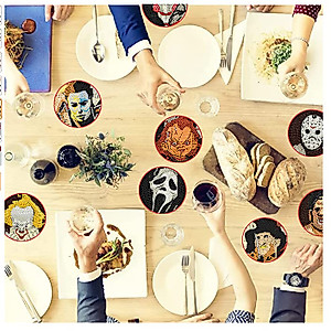 ICECHEN 8 Pcs Diamond Paintings Coasters Kits with Holder, DIY Halloween Coaster Diamond Art Kits,Full Drill Rhinestone Painting Kits for Adults & Kids,Beginners Art Craft Supplies