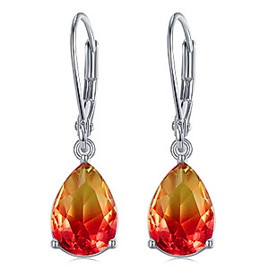 Tourmaline Earrings 925 Sterling Silver Leverback Dangle Earrings Red Crystal Tourmaline Jewelry for Women