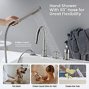 KIBI Circular Single Handle Roman Tub Faucet with Hand Shower Deck Mounted Bathtub Faucet Set with Diverter (Brushed Nickel) (KTF3101)