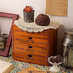 SanBouSi Desk Organizer Wooden Storage Box with 4 Drawers, Storage Cabinet Organizer Traditional Wooden Storage Box Antique Small Craft Jewelry Storage Apothecary Cabinet