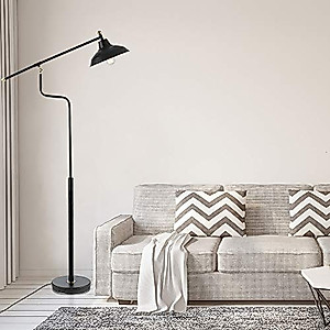 Globe Electric 67356 Carlton 63" Floor Lamp, Matte Black, Antique Brass Accents, in-Line Foot Switch