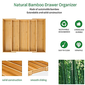 Utoplike Bamboo Expandable Kitchen Drawer Organizer, Adjustable Utensil Holder and Cutlery Tray Organiser, Drawer Divider for Silverware, Flatware, Knives in Kitchen, Bedroom, Living Room
