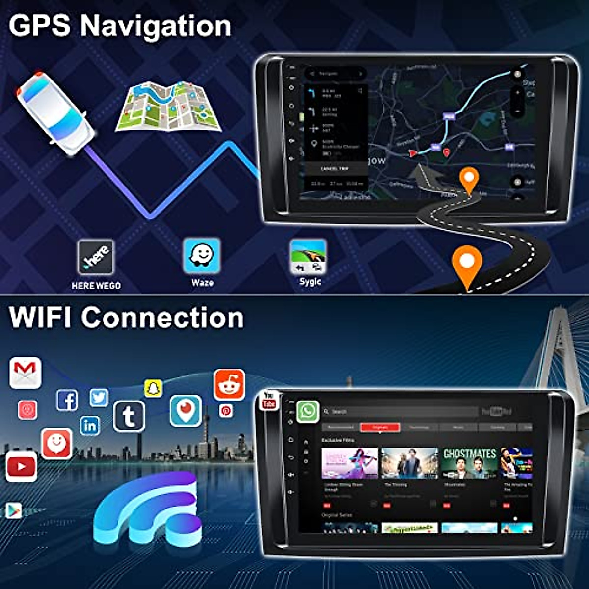 Android 9 Car Radio Stereo for Mercedes Benz W164 X164 ML350 ML500 ML280 GL320 GL350 GL450 2005-2011,Car Multimedia Player FM/RDS Mirror Link/WiFi/GPS