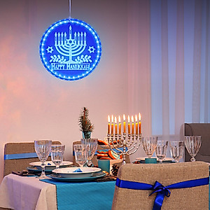 Hanukkah Decorations Window Lights, 8.3" Blue Hanukkah Menorah Star of David Chanukah Lights, Battery Operated Hanukkah Lights Window Decorations for Home Hanukkah Gift Holiday Decor