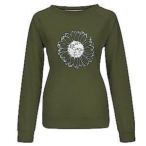 LAWOR Womens Short Sleeve Blouses 2023 Fashion Sudaderas cuello redondo y estampado girasoles para mujer suéteres holgados de manga larga para otoño e invierno A1-Army Green Small