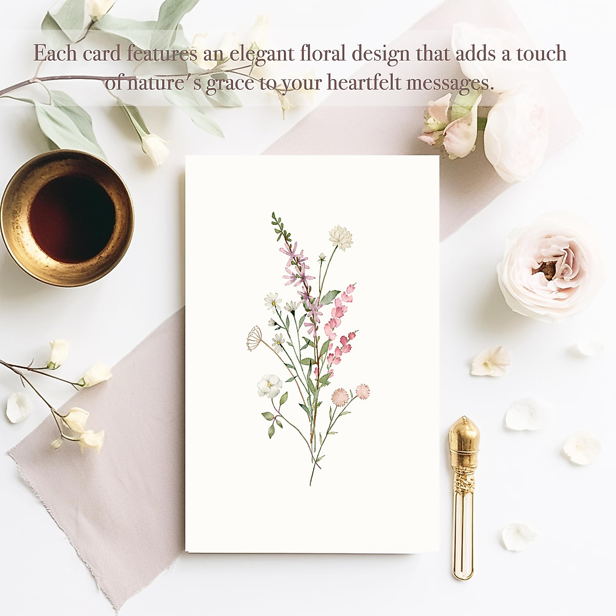 slapaflife Blank Cards,Blank Greeting Cards 4x6,40Pack -Elegant Floral Design Blank Greeting Cards,Note Cards with Matching Peel-and-Seal Rustic Envelopes