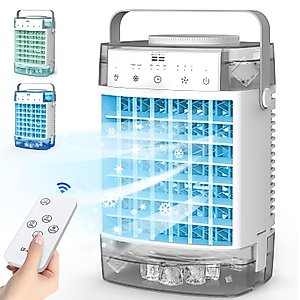 Portable Air Conditioners, Air Cooler Evaporative Personal Mini AC with Remoter, 3 Wind Speed, 2-4-8H Timer, 3 Modes, Colorful Night Light, Portable AC for Room, Car, Bedroom