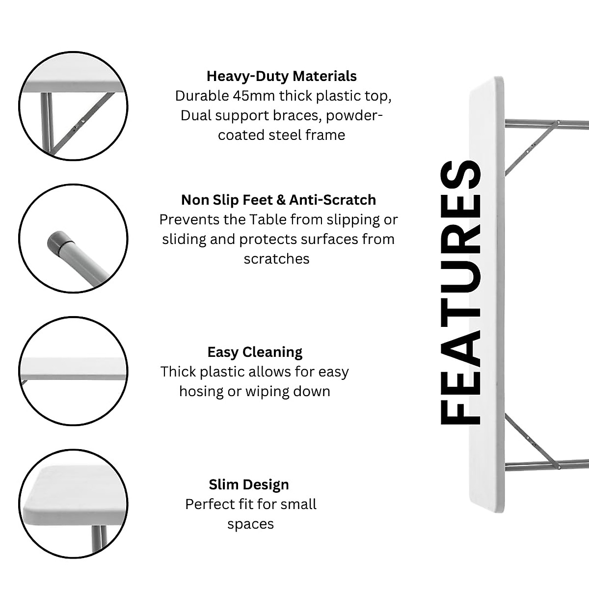 BTEXPERT 6-Foot-72 Long White Granite Plastic Folding Seminar Training Table Portable 18" Wide Narrow, 29" High, Events Indoor Outdoor Lightweight Set of 2