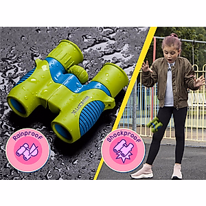 Binoculars for Kids, Girls or Boys Real Kids Binoculars in Vibrant Green Blue - includes Sticker Book with 40 Bird Species - Kids Toys Small Binoculars, Toddler Binoculars