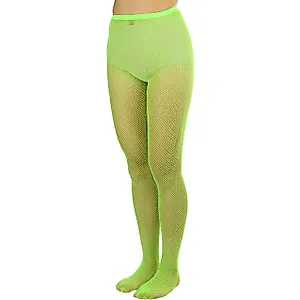 ToBeInStyle Womens Spandex Seamless Glittery Fishnet Pantyhose Tights Hosiery - Neon Green With Silver Glitter - One Size: Regular