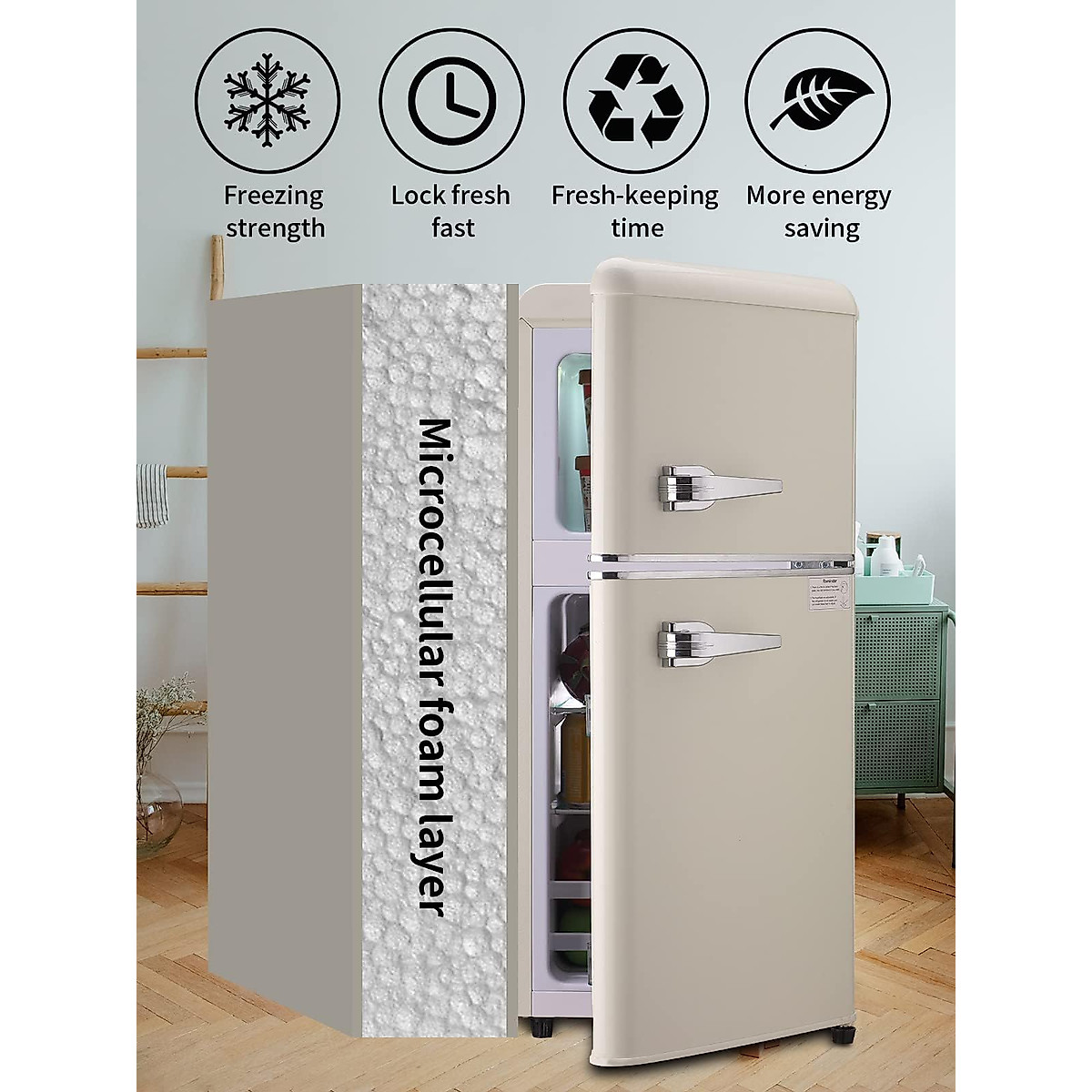 HOPDAY FLS-80G-cream Retro Compact Refrigerator, Cream