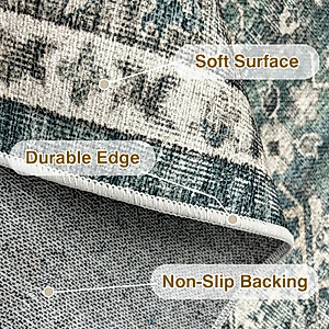 koorlian Washable Rugs 4x6 Distressed Vintage Boho Rug,Distressed Vintage Boho Rug Floor Carpet Bedroom Dining Room Office