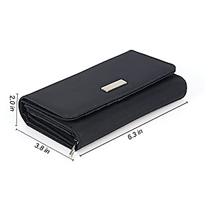 Fanna Small Compact Wallet for Women, Large Capacity Multi Card Clutch Organizer with Zipper Pocket (Black)