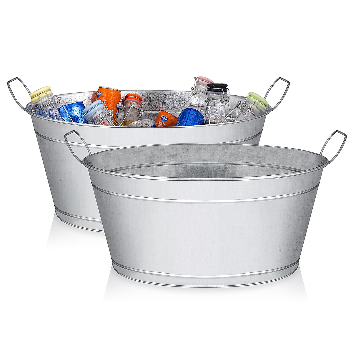 Large 6-Gallon Galvanized Tin Beverage Tub, 20x14x10 inches (Pack of 2)