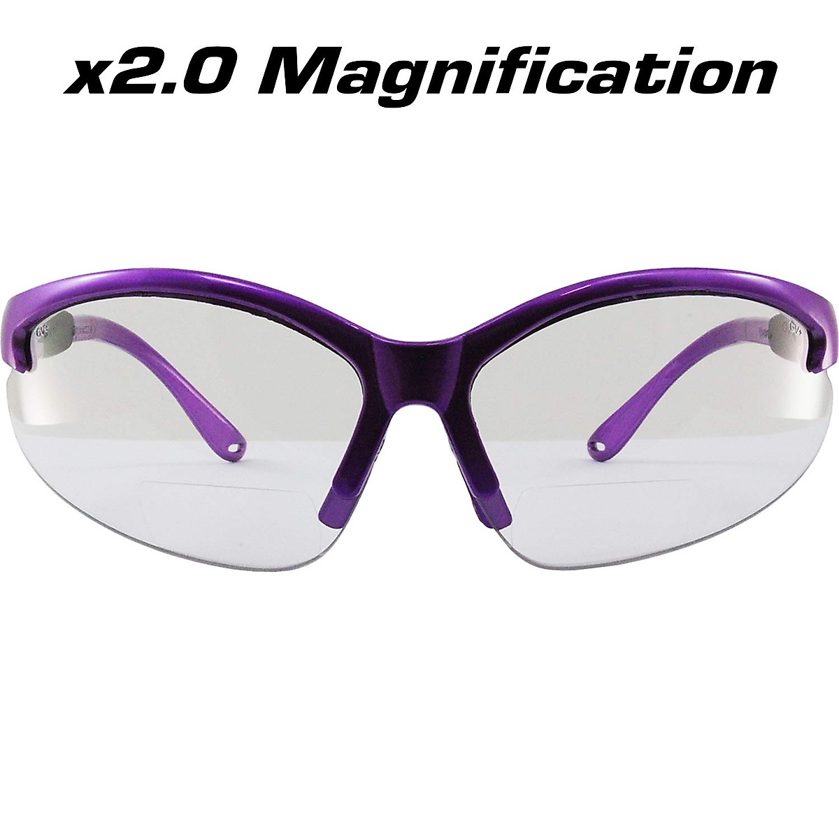 Birdz Eyewear Flamingo Women's Work Safety Glasses Bifocals Readers Purple Frame + 2.0 Magnification Clear Lenses