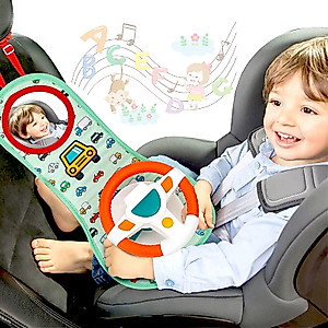 COVTOY Baby Car Seat Toys for Infants with Mirror Carseat Toys Steering Wheel with Music Lights Driving Sounds Car Seat Toy Baby Toys 6-12 Months