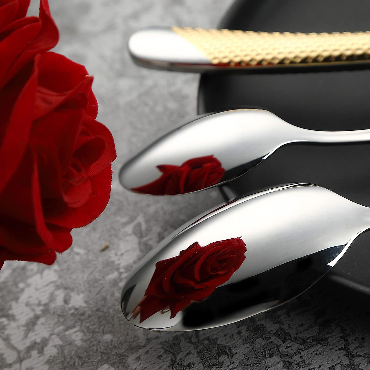 VANDBAO Flatware Cutlery Silverware Set 24 Pieces, Gilding 18/10 Stainless Steel Utensils, Tableware Set Service for 6, Include Knife/Fork/Spoon, Reusable, Mirror Polished, Dishwasher Safe