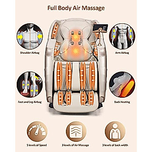 RELX Massage Chair Full Body Zero Gravity SL-Track Shiatsu Massage Chair, 12 Modes, Airbag Massage, with Yoga Stretch, Foot Massage, AI Control（Cream）