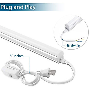 Barrina T5 2FT LED Shop Light, 6500K (Super Bright White), Utility Shop Light, Ceiling and Under Cabinet Light, ETL Listed, Corded Electric with Built-in ON/Off Switch, 6 Pack