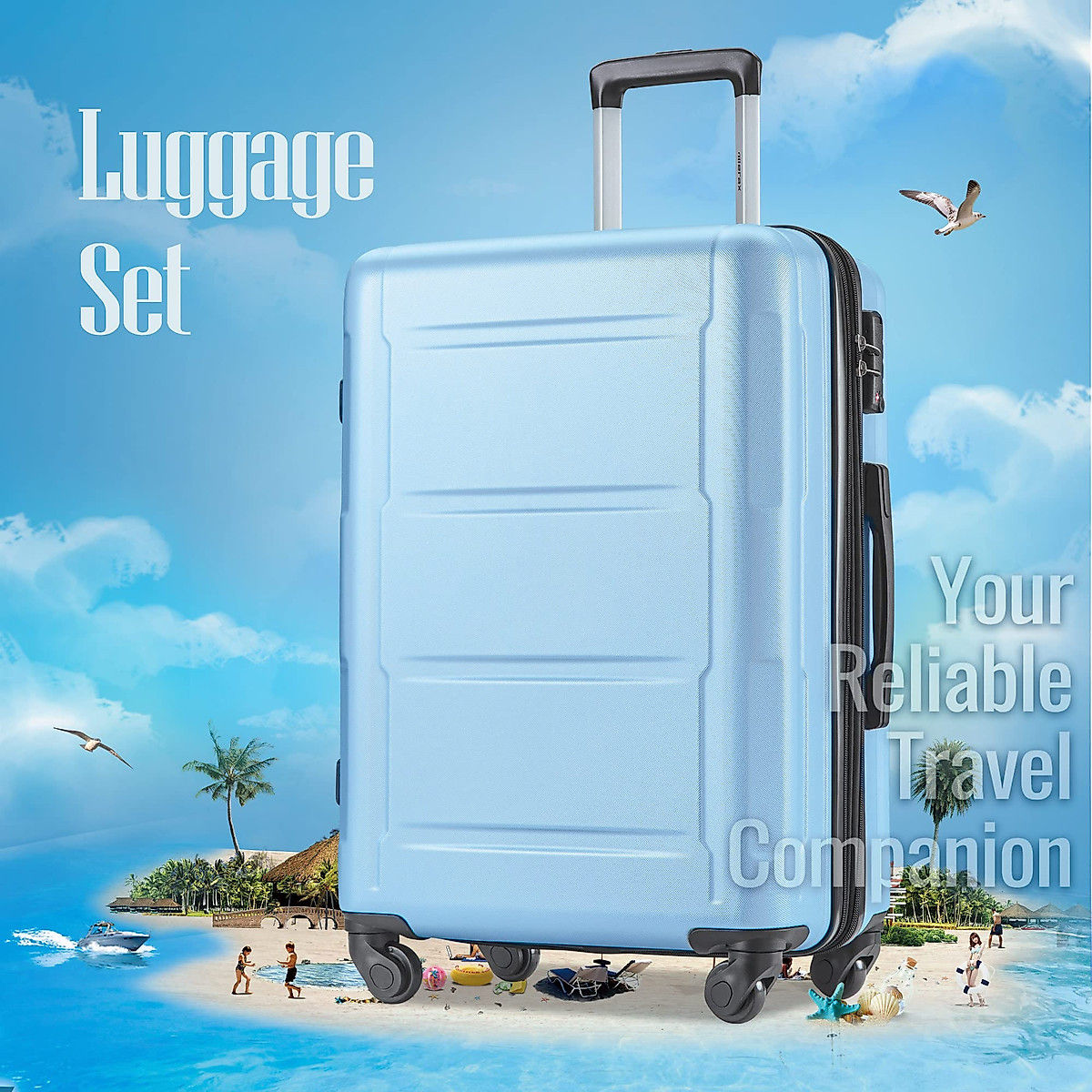 Merax Luggage Sets 2 piece Carry on Luggage Suitcase Sets of 2, Hard Case Luggage Expandable with Spinner Wheels (Baby Blue 2-Piece (20/28))