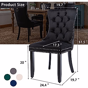 GEEVIVO Velvet Dining Chairs Set of 2, Upholstered Tufted Dining Room Chairs with Nailhead Button Back and Ring Pull Trim, Solid Wood Legs Side Dining Chairs for Dining Room/Kitchen/Restaurant, Black