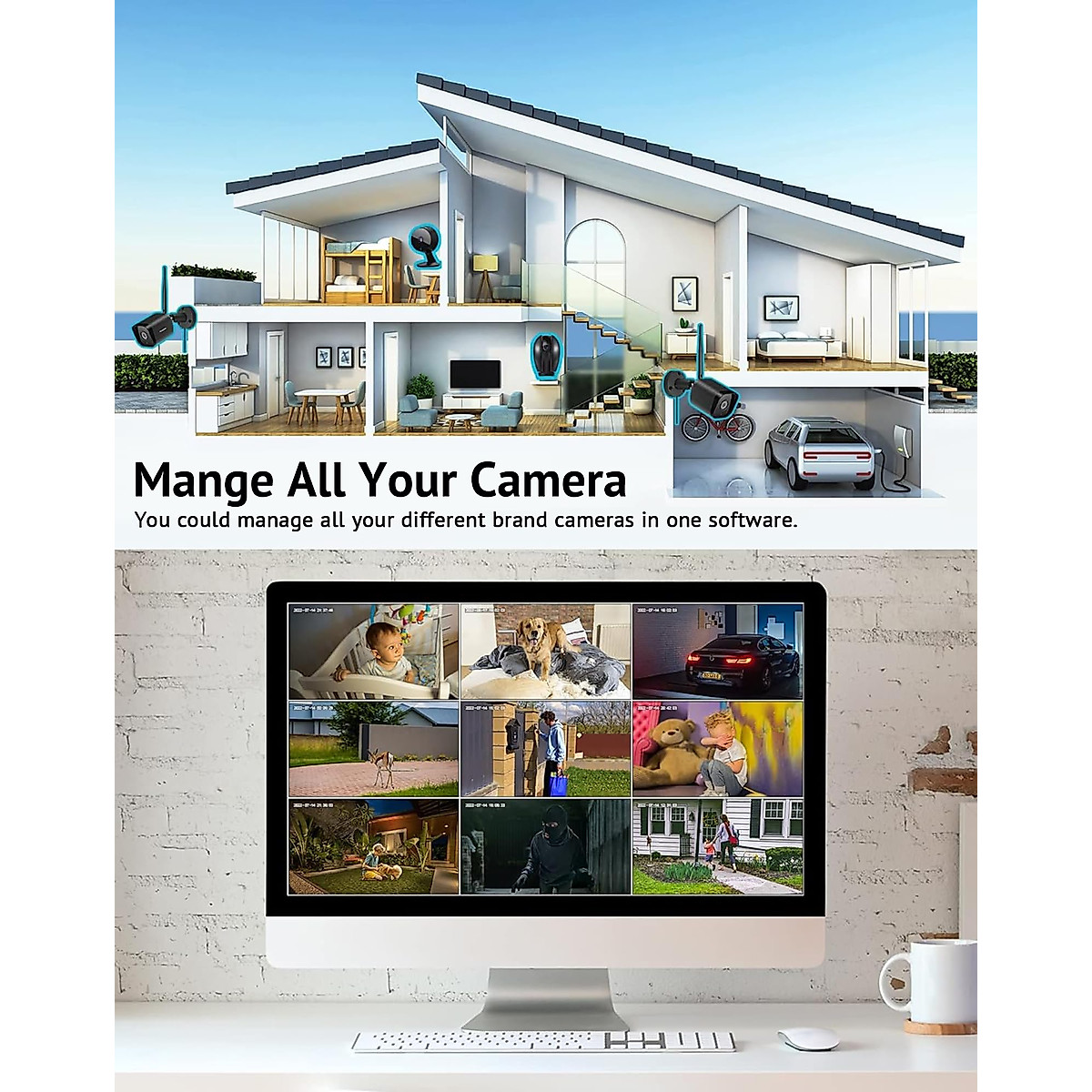 LaView Outdoor Security Cameras 1080P HD,Cameras for Home Security with AI Human Detection,Waterproof IP65,2-Way Audio,Clear Night Vision,2.4G WiFi,SD Card Slot&US Cloud Storage,Work with Alexa,ONVIF