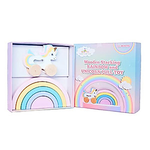 Wooden Rainbow Stacking Toy - Rainbow Stacker Wooden Rainbow Unicorn Wooden Baby Toys - Stacking Rainbow Toy Pull Toy Rainbow Puzzle - Rainbow Stacker Wooden Toy Unicorn Gifts for Girls Unicorn Toy