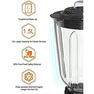 Smoothie Blender, 750W Smoothie Maker, with 2 Adjustable Speed and Pulse Functions, Kitchen Blender with 48 oz Tritan Glass Jar for Milkshakes, Smoothies, Crushed Ice and Frozen Fruit