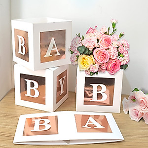 4 Pcs Baby Shower Flower Boxes Centerpieces Decoration Rose Gold Baby Block Floral Holder Centerpiece Baby In Bloom Gender Reveal Birthday Party Decors Table Display Its A Girl Its A Boy