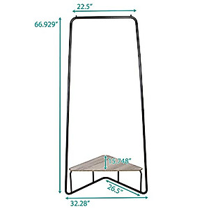 East Bank Designs Corner Garment Rack, Matte Black with Wood Grain Laminate Top