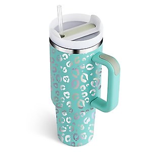 Ochapa 40 oz Tumbler with Handle Leopard Straw Lid Insulated Stainless Steel Vacuum Reusable Cup Holder Friendly Keep Drinks Cold Gifts for Women Lover Car Gym Travel, Cheetah Green