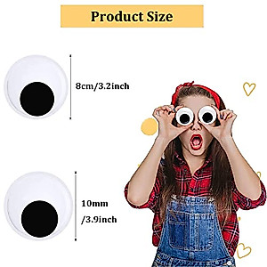 Wiggle Eyes Self-Adhesive Round, 3.93in/3.14in Self Adhesive Black White Plastic Wiggle Eyes for Party Decorations Refrigerator Door Christmas Trees Lawns Car Classroom DIY Craft Projects